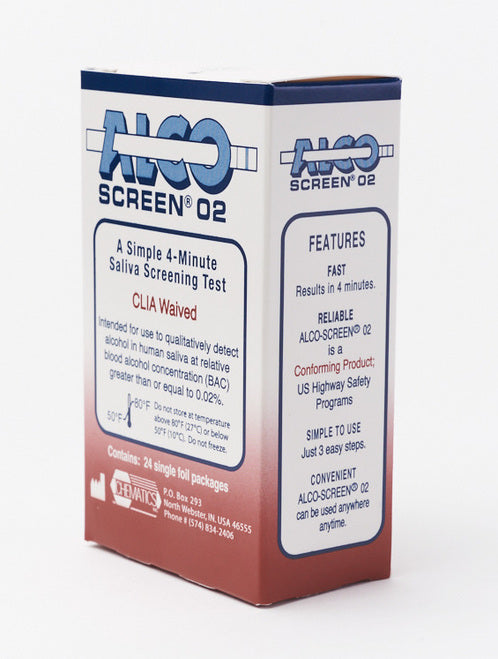 Alco-Screen .02 Saliva Alcohol Test Strips CLIA Waived & D.O.T. (24/Bo